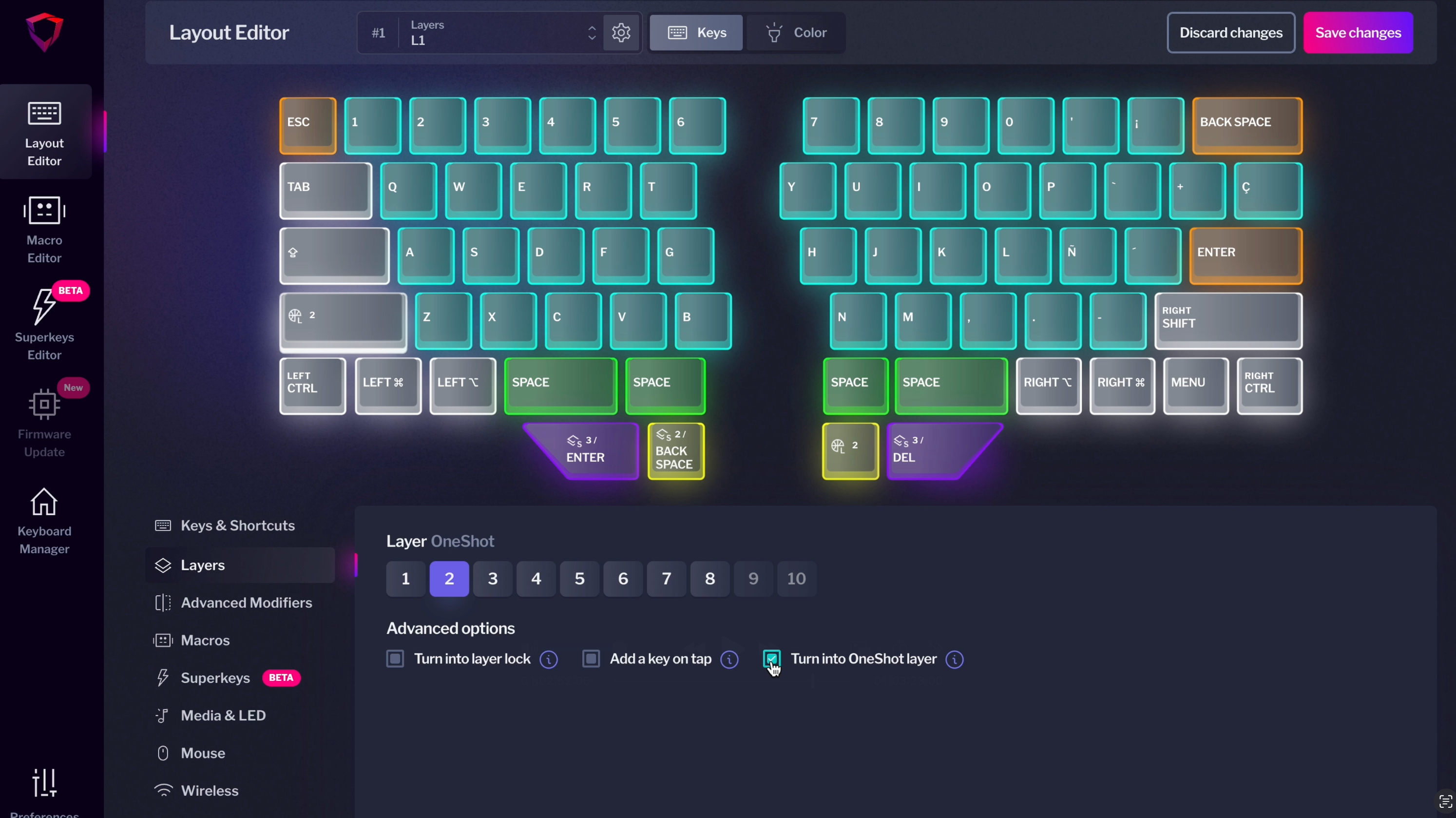 One-shot modifiers and layers – Dygma